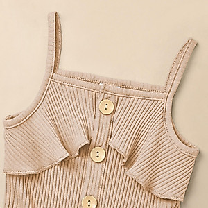 CETEPY 2T Girl Clothes Toddler Girl Summer Outfits Sleeveless Button Tie Front Girls Jumpsuit One Piece Halter Romper Apricot 2-3T/100cm