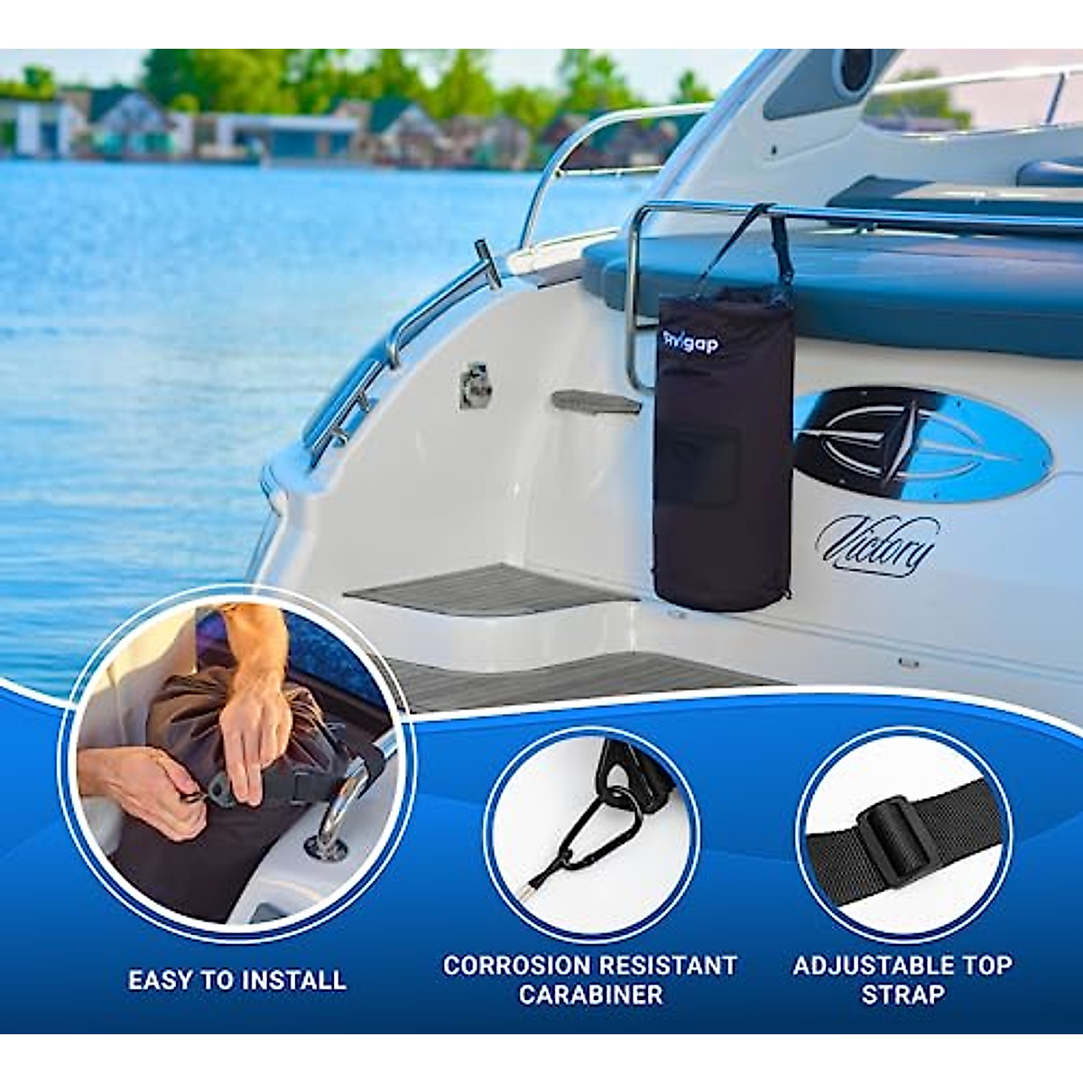 Avigap Boat Trash Can, 100% Odor & Leak Resistant, Portable, Reusable, 10-13 Gal Garbage Bag Snaps Inside, Easy to Install & Clean, Fishing, Sandbar, Kayak, Pontoon Boat Accessories