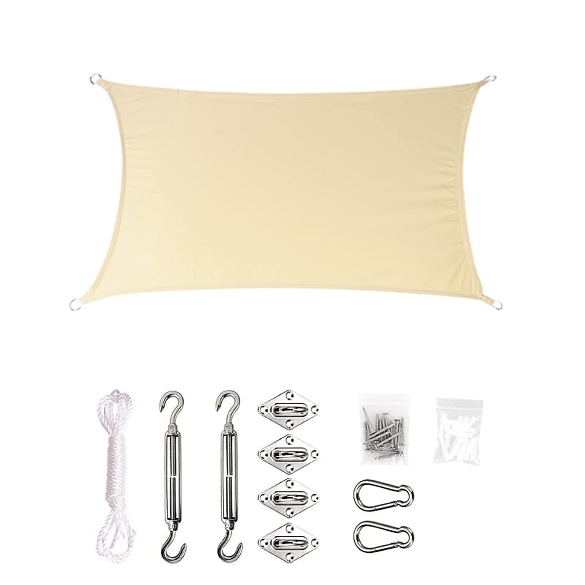 NyShine Sun Shade Sail with Hardware Kit Waterproof 6.5' x 10' Rectangle UV Block Canopy Awning Shelter for Outdoor Patio Backyard Lawn Garden Carport