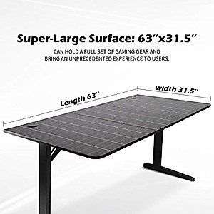TOPSKY Gaming Desk Large Surface 63’’x31.5’’ with Cup Holder, Headphone Hook and Cable Management (Black)