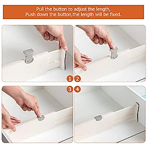 APOCHON 5 Pack Adjustable Drawer Dividers, 4" High, 11-17" Long, Dresser Drawer Divider for Bedroom, Closet, Kitchen, Nursery Organization, Office, Strong & Sturdy Hold, Soft Foam Edges,Beige