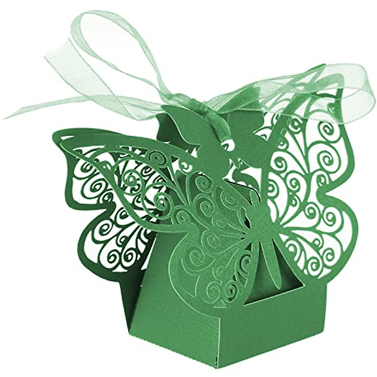 50x Atrovirens Green Butterfly Laser Cut Favor Boxes Cookie Present Boxes with Ribbons Cute Chocolate Box for Wedding Girl Bridal Birthday Party Baby Shower Favors Decoration