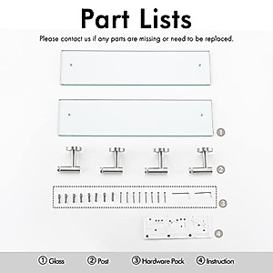 KES Bathroom Glass Shelf Rectangular 20-Inch Floating Glass Shelves 2 Pack with Rustproof Stainless Steel Brackets Wall Mounted Brushed Finish, A2021-2-P2