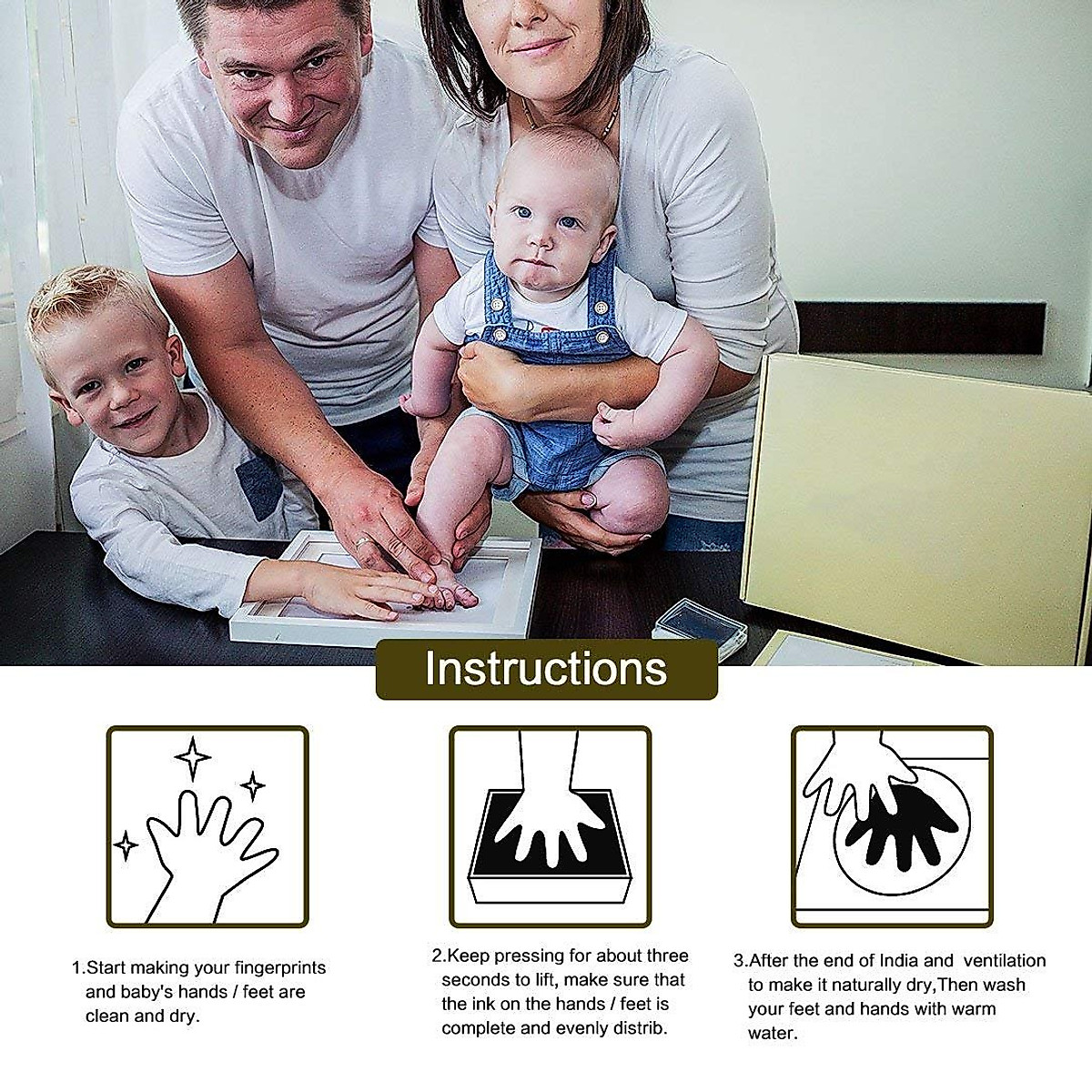 GTweyre Baby Picture Frame Handprint and Footprint Kit First Year Keepsake Photo White Wooden Make Baby Registry Baby Boy Stuff Newborn Baby Shower Gifts, Baby Footprint Kit, Nursery Decor