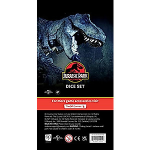 Jurassic Park Dice Set | Collectible d6 Dice Featuring Dinosaurs & More - Jurassic Park Logo, Dilophosaurus, Triceratops, Brachiosaurus, Velociraptor, and T-Rex | Officially Licensed 6-Sided Dice