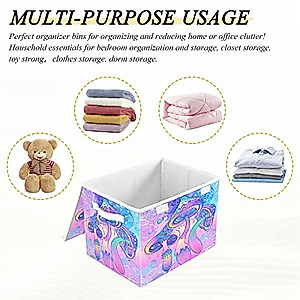 Blueangle Magic Mushrooms Storage Bins with Lids, 16.5 x 12.6 x 11.8 in, Large Collapsible Organizer Storage Basket for Home Office Décor（782）