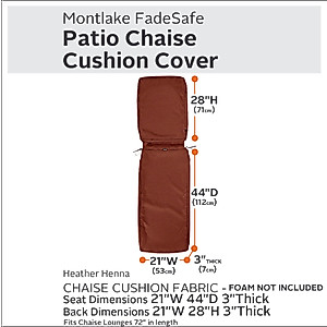 Classic Accessories Montlake Water-Resistant 72 x 21 x 3 Inch Outdoor Chaise Lounge Cushion Slip Cover, Patio Furniture Cushion Cover, Heather Henna Red, Patio Furniture Cushion Covers