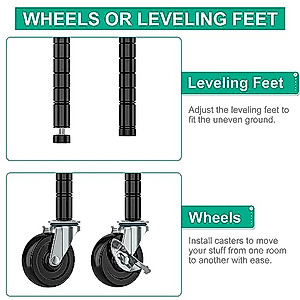 Folews 5-Tier Wire Shelving Unit with Wheels, Heavy Duty Storage Shelves Metal Shelf Storage Rack Organizer Wire Shelf Rack for Kitchen Garage