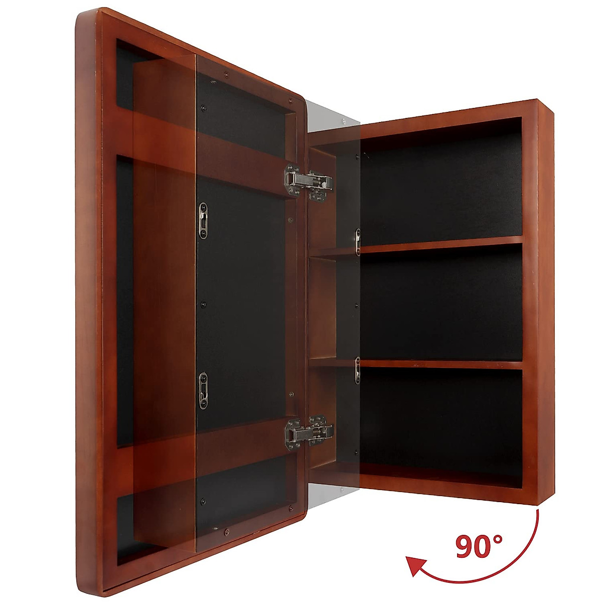 Medicine Cabinet Bathroom Mirror, 24''x16'' Farmhouse Wood Frame Bathroom Medicine Cabinet with Mirror, Vanity Mirrors Recess or Surface Mounted Installation (Brown)