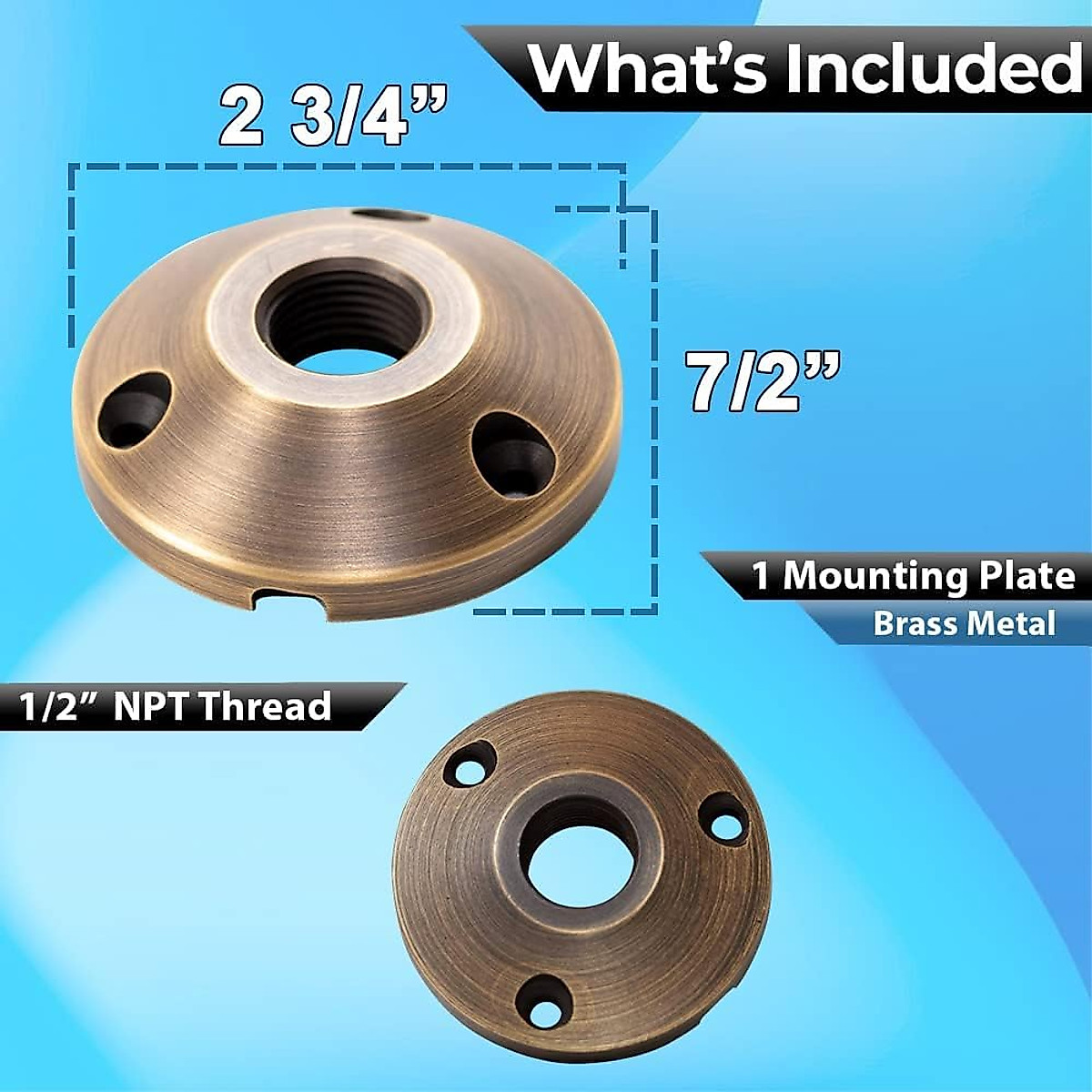 LED Lights Brass Mounting Plate by MIK Solutions Heavy Duty Surface Flush Mount Low Voltage LED Light Outdoor Landscape Lighting Mushroom Security Garden Lights Home Patio Deck Pool