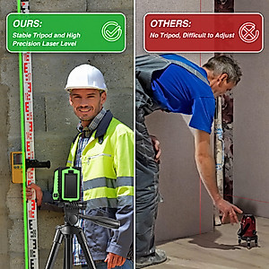 Laser Level with Tripod, 50 ft Laser Leveler Tool Laser Level Green Cross Line Self Leveling, Separate Control 2 Lines, Laser Level for Picture Hanging Construction DIY Light Duty Indoor Project