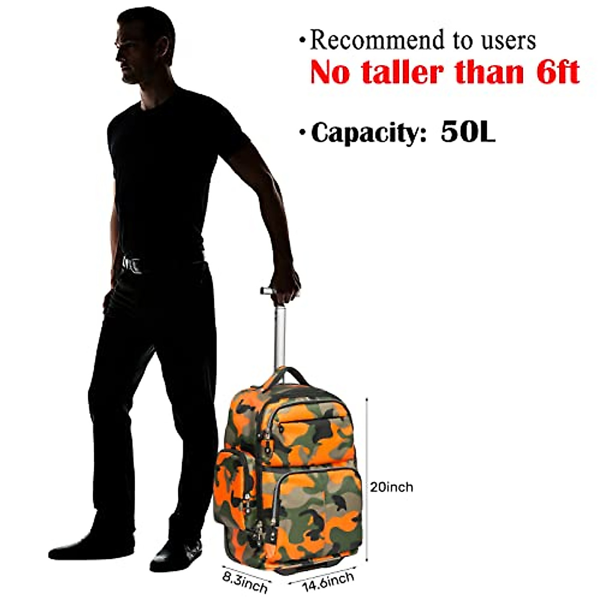 20 inches Big Storage Multifunction Travel Wheeled Rolling Backpack Luggage Books Laptop Bag by HollyHOME