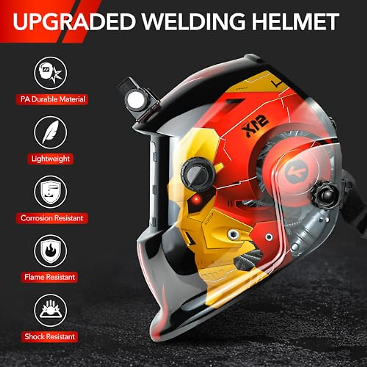 TRQWH Welding Helmets for Men Auto Darkening Welding Hood with LED Light True Color Solar Powered Welder Helmet Adjustable Wide Shade Range 4/9-13 Welder Mask for TIG MIG ARC Weld Plasma Cut Grinding