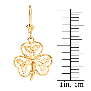 14k Yellow Gold Irish Shamrock Pendant with Celtic Trinity Knot Earring Set