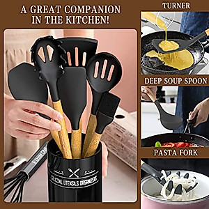 Umite Chef Kitchen Cooking Utensils Set, 33 pcs Non-Stick Silicone Cooking Kitchen Utensils Spatula Set with Holder, Black Wooden Handle Silicone Kitchen Gadgets Utensil Set