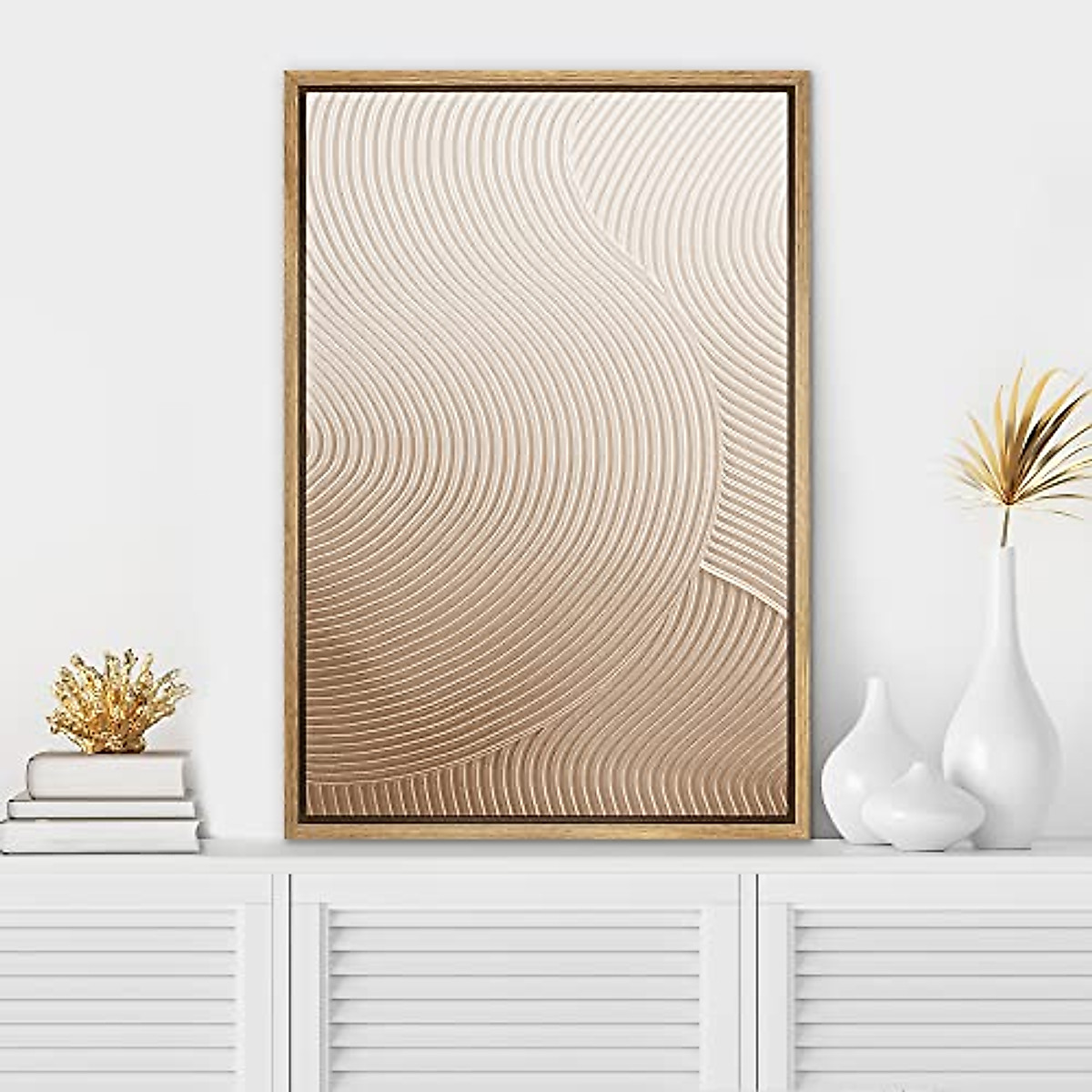 SIGNWIN Framed Canvas Print Wall Art Pastel Brown Geometric Wave Landscape Abstract Shapes Illustrations Minimal Decorative Nordic Zen Bohemian Chic for Living Room, Bedroom, Office - 16"x24" Natural