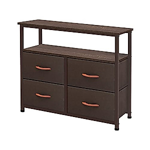 AZL1 Life Concept Storage Dresser with Shelves-Storage Chest for Bedroom, Living Room, Hallway, Closet Organizer with Sturdy Steel Frame, Wooden Shelf, Removable Fabric Drawers, Coffee