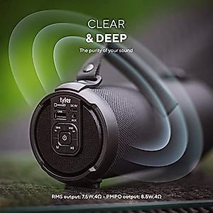 Tyler Wireless Bluetooth Speaker Water Resistant Long Range Rechargeable Boombox USB MP3 Micro SD AUX Inputs Fm Radio Sound & Bass Carry Strap Lightweight for Home Outdoor Stereo