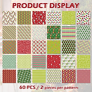 JarThenaAMCS 60Pcs Christmas Cotton Fabric Bundles 10 x 10 Inch Xmas Tree Snowflake Santa Gingerbread Fat Quarters Red Green White Sewing Fabrics for Xmas Winter DIY Craft Party Decor