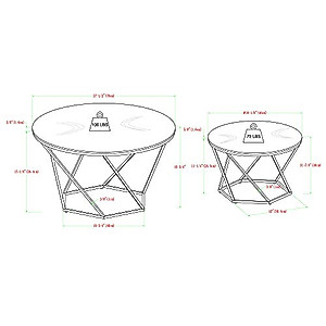 Walker Edison Modern Round Nesting Coffee Table Living Room Accent Ottoman Storage Shelf, Set Of 2, Marble and Gold