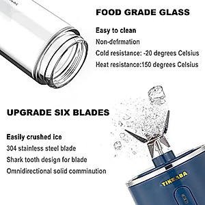 TIKBABA Personal size Blender for Smoothies and Shakes, Portable Bottle with a strap for On the Go(Dark Blue)