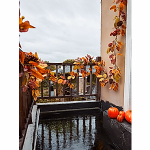Anna's Whimsy 13FT Thanksgiving Garland, Leaf Garland with Pumpkin and Pine Cone,Hanging Autumn Garland for Door Wall Staircase Porch Balcony Fireplace Fall Decor Indoor Thanksgiving Decor