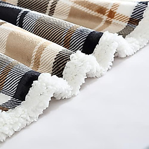 Eddie Bauer- Throw Blanket, Reversible Sherpa Fleece Bedding, Home Decor for All Seasons (Rugged Plaid Beige, Throw)