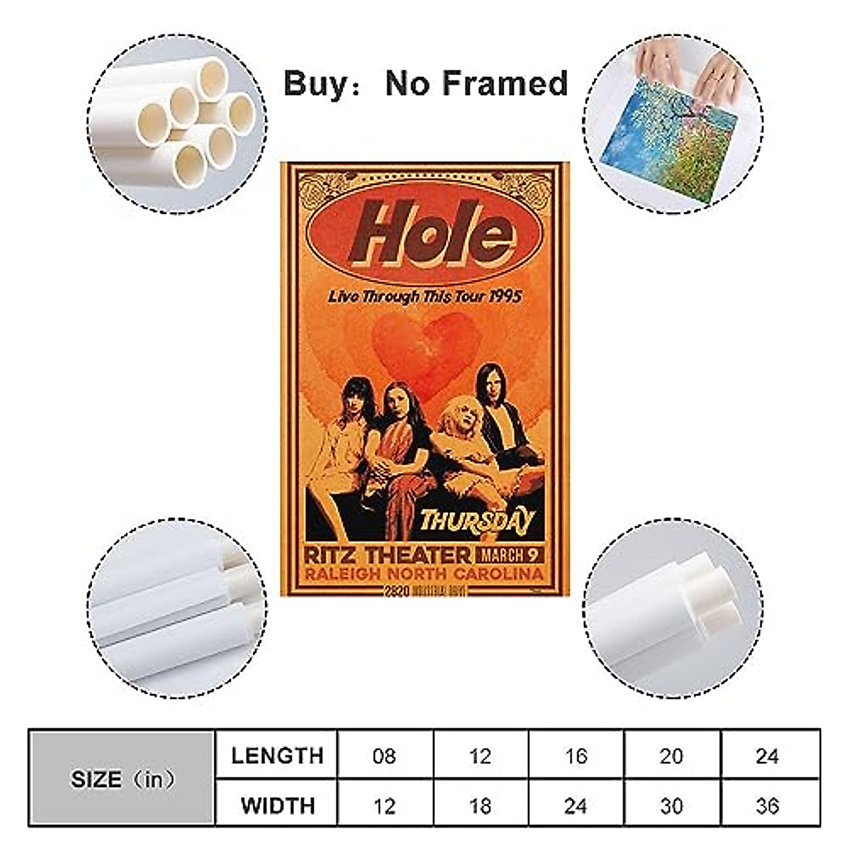 SHOKHI Hole 1995 Tour Poster Rock Band Poster Retro Poster Poster Decorative Painting Canvas Wall Posters and Art Picture Print Modern Family Bedroom Decor Posters 12x18inch(30x45cm)