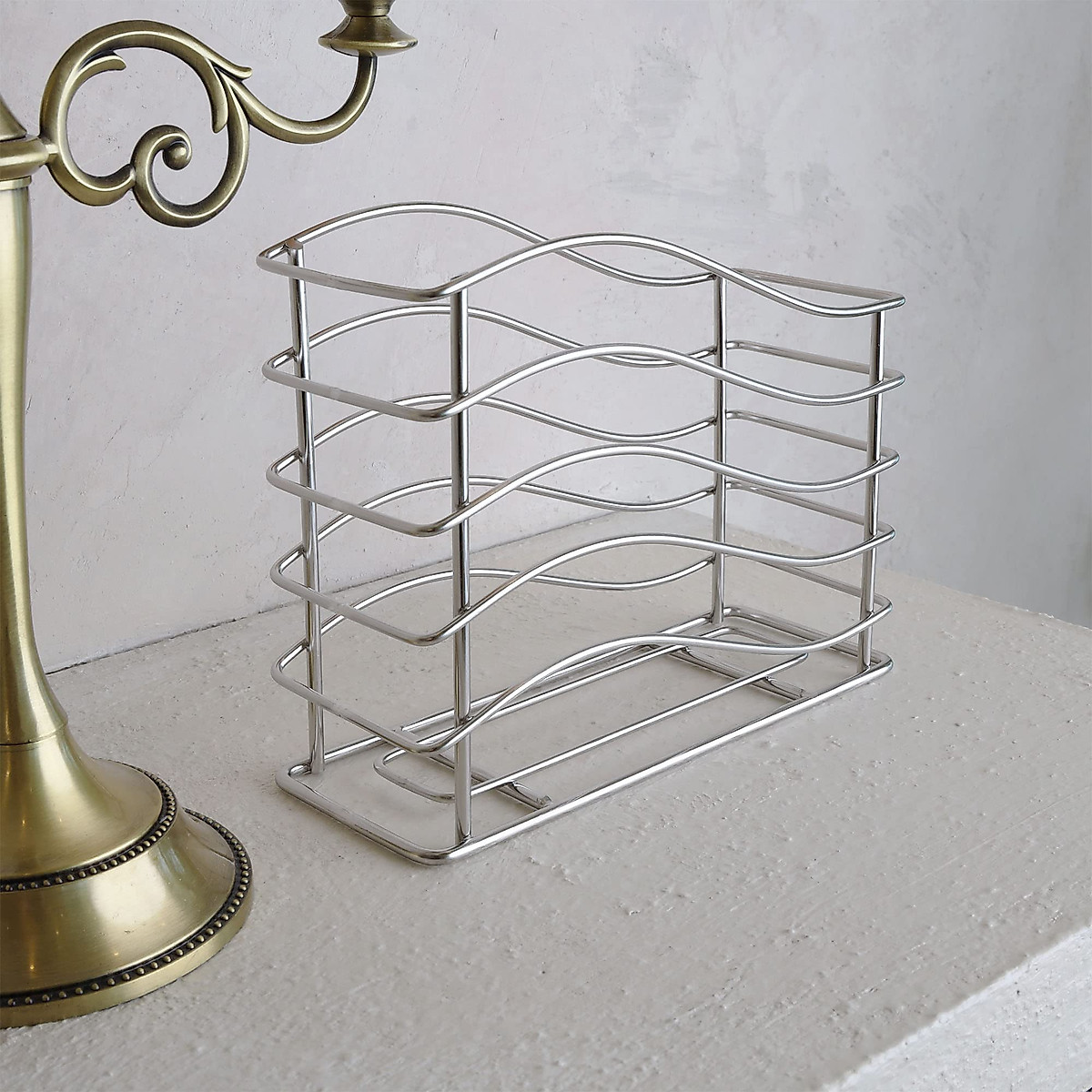 LEVIMETREE Silver Napkin Holder - Napkin Holders for Tables Modern Serviette Holder Tissue Dispenser Perfect for Outdoor Events - Decorative Clear Cocktail Napkin, servilleteros para mesas