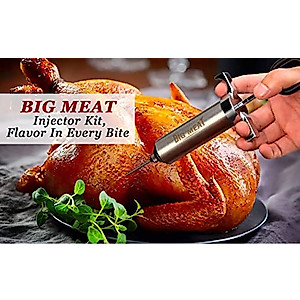 Big Meat Injectors For Smoking - Stainless Steel Meat Injector Syringe Kit, 2oz Large Capacity with 4 Marinade Injector Needles, Flavor Injector and E-Book Recipes