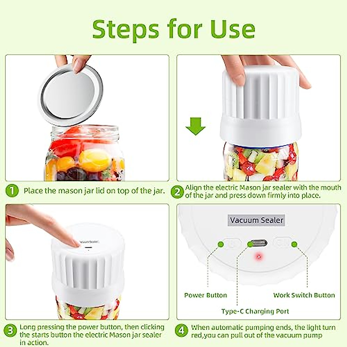 Electric Mason Jar Vacuum Sealer and Accessory Hose Compatible with FoodSaver Vacuum Sealer, Vacuum Sealer Attachment Kit for Wide & Regular Mouth Mason Jars, Jars Sealing Hood with Electric Vacuum