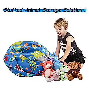 Stuffed Animal Storage Bean Bag Chair Cover for Kids Girls Toddler, Extra Large Toy Storage Organizer Beanbag Chair Without Filling for Boys Children Room, Sea 32"
