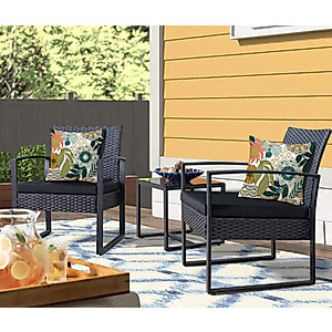 Jartinle Boho Flowers Leaves Outdoor Pillow Covers 16x16 Inch Set of 2 Waterproof Decorative Floral Square Outdoor Pillows for Patio Furniture Couch Bench Chair