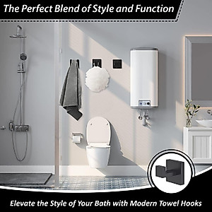 RiXY PREMIUM Matte Black Towel Hooks for Bathroom - Stylish Bath Hooks for Towels - Heavy Duty Bathroom Hooks for Hanging Towels Robes Coats - Pack of 4 Stainless Steel 304 Coat Hooks