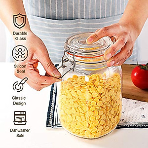 Encheng 50 oz Glass Jars With Airtight Lids And Leak Proof Rubber Gasket,Large Wide Mouth Mason Jars With Hinged Lids For Kitchen Canisters 1500ml,Big Glass Storage Containers,Gallon Jars 3 Pack