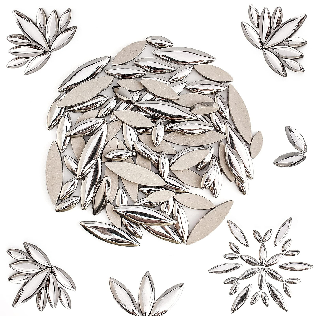 Youway Style Iridescent Mosaic Tiles for Craft Bulk,200g Petal Shaped Pieces for Mosaic Crafts Supplies,Mosaic Adult DIY Garden Kit（Silver)