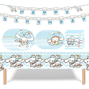 Cartoon Theme Birthday Party Decorations Supplies, Cartoon Party Tableware Include Birthday Banner, Tablecover, 10Pcs 9" Plates, 10Pcs 7" Plates, 20 PCS Napkins