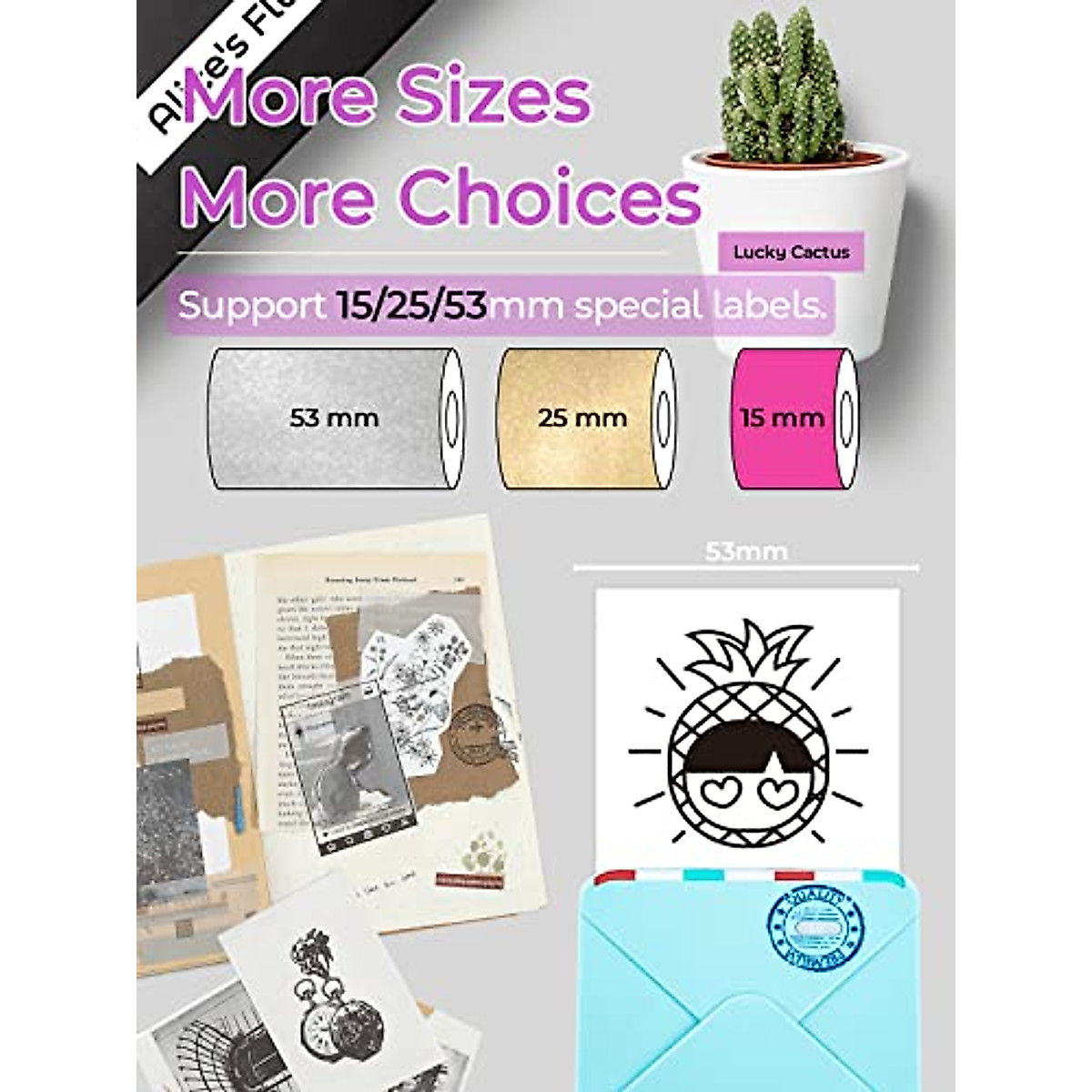 Phomemo M02S 300DPI Pocket Printer, Gift Box Set Include 6 Rolls Thermal Sticker Label Paper, Mini Bluetooth Smart Phone Printer Compatible with iOS & Android, Print for Work, Home, Study - Green