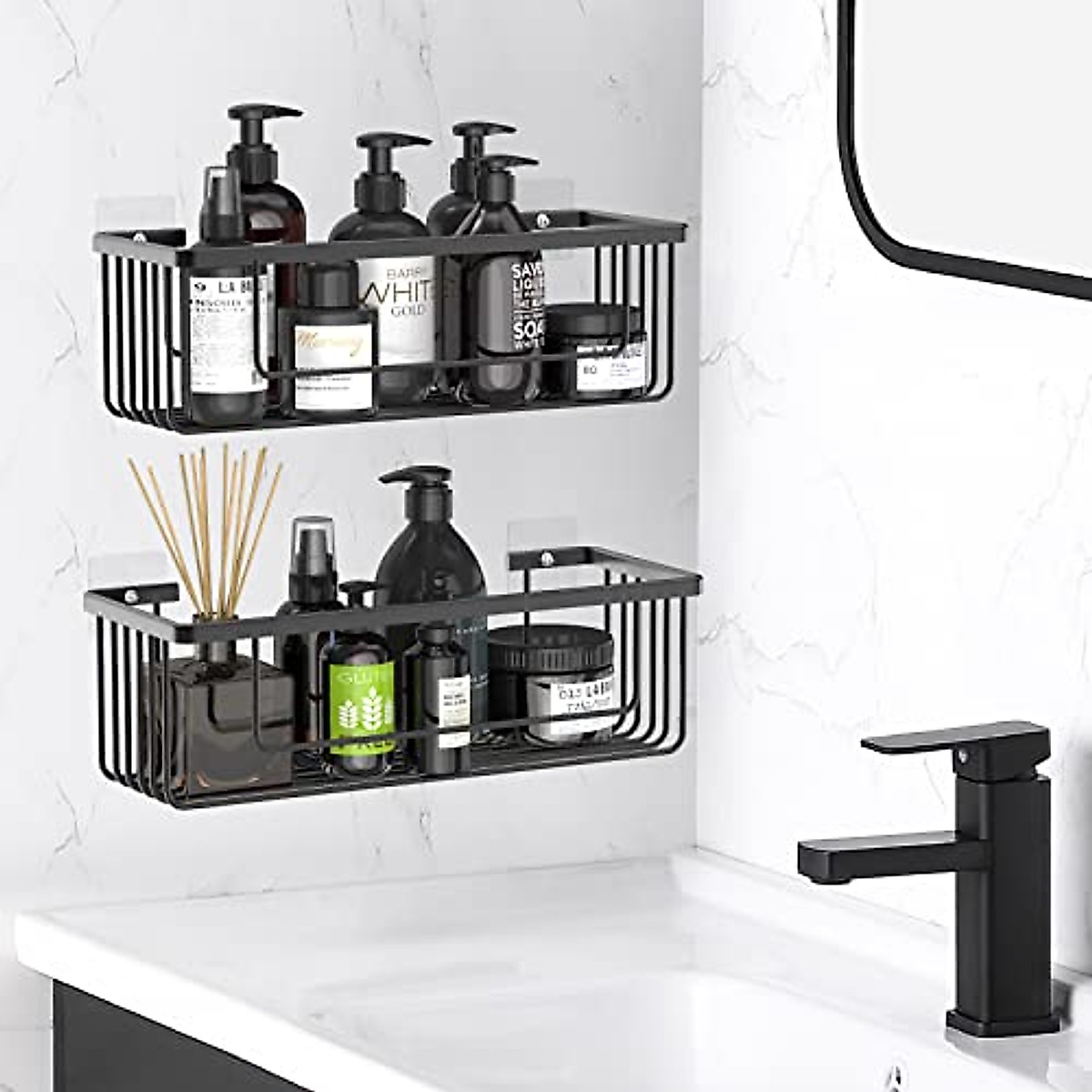 Scnvo Shower Caddy Organizer Storage Rack, Adhesive Rustproof Shower Basket Wall Mount Bathroom Inside Shower Wall Shelf for Bathroom Kitchen