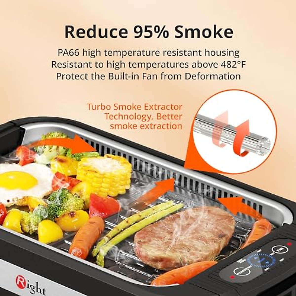 Indoor Grill, Smokeless Indoor Electric Grill & Griddle with Turbo Smoke Extractor Technology, Non-stick Cooking Surfaces, Tempered Glass Lid, 1500W Quick Heating, Great for Party