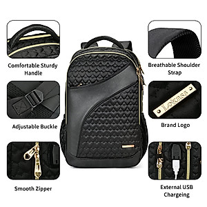 Laptop Backpack for Women, 17.3 Inch Girls College Students Backpack with USB Charging Port, Multi-layer Commuting Daypack Waterproof Rucksack for Staff Working/Teachers/Business (with Toiletry Bag)