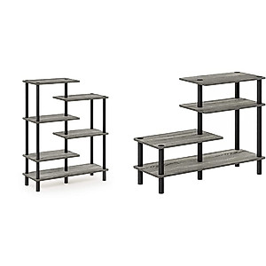 Furinno Turn-N-Tube 6-Tier and 3-Tier Accent Display Racks Bundle | French Oak Grey/Black