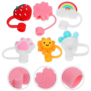 SOLUSTRE 6pcs Straw Cap Sun Straw Tips Cover Drinking Straw Tips Lid Reusable Straw Tips Lids Cartoon Straw Plugs Straw Covers Cap Straw Tip Caps Decorate Glass Girl