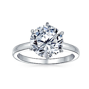 Personalize Wedding Classic Timeless Cubic Zirconia 3CT AAA CZ 6 Prong Setting Round Brilliant Cut Solitaire Engagement Ring For Women Thin 2MM Band .925 Sterling Silver Customizable