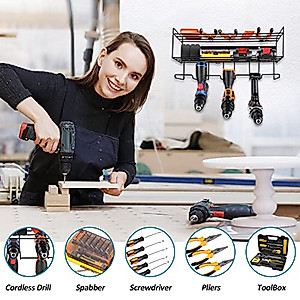 Soldow Power Tool Organizer Drill Storage Rack, Heavy Duty Floating Tool Shelf Wall Mounted, Cordless Drill Holder Hanging Steel Rack for Tools Storage Garage, Pegboard, Plank, Cement Wall