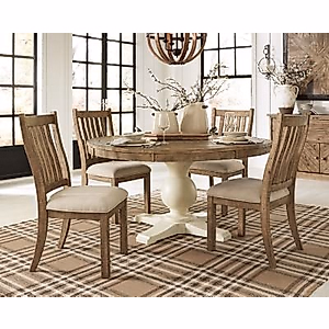 Signature Design by Ashley Grindleburg Farmhouse Upholstered Dining Room Chair, Light Brown