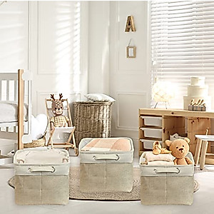 Simple Houseware Large Decorative Fabric Storage Bin Basket for Nursery, 3 Pack, Beige