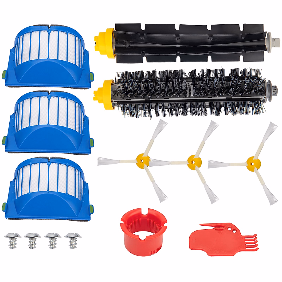 600 Series Replacement Parts for iRobot Roomba 610 620 630 650 680 & 500 Series 595 552 564,Includ Side Brush,Ilter and Screw,Bristle Brush and Flexible Beater Brush,Cleaner Replenishment Kit Filter