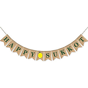 SWYOUN Burlap Happy Sukkot Banner Sukkah Jewish Holiday Party Supplies Garland Decoration