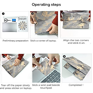 Laptop Skin Sticker Decal,13.3" 14" 15" 15.4" 15.6 inch Laptop Universal Vinyl Skin Sticker Cover,Dustproof Waterproof Reusable Art Decal Protector with Free 2 Wrist Pads (Marble 6)